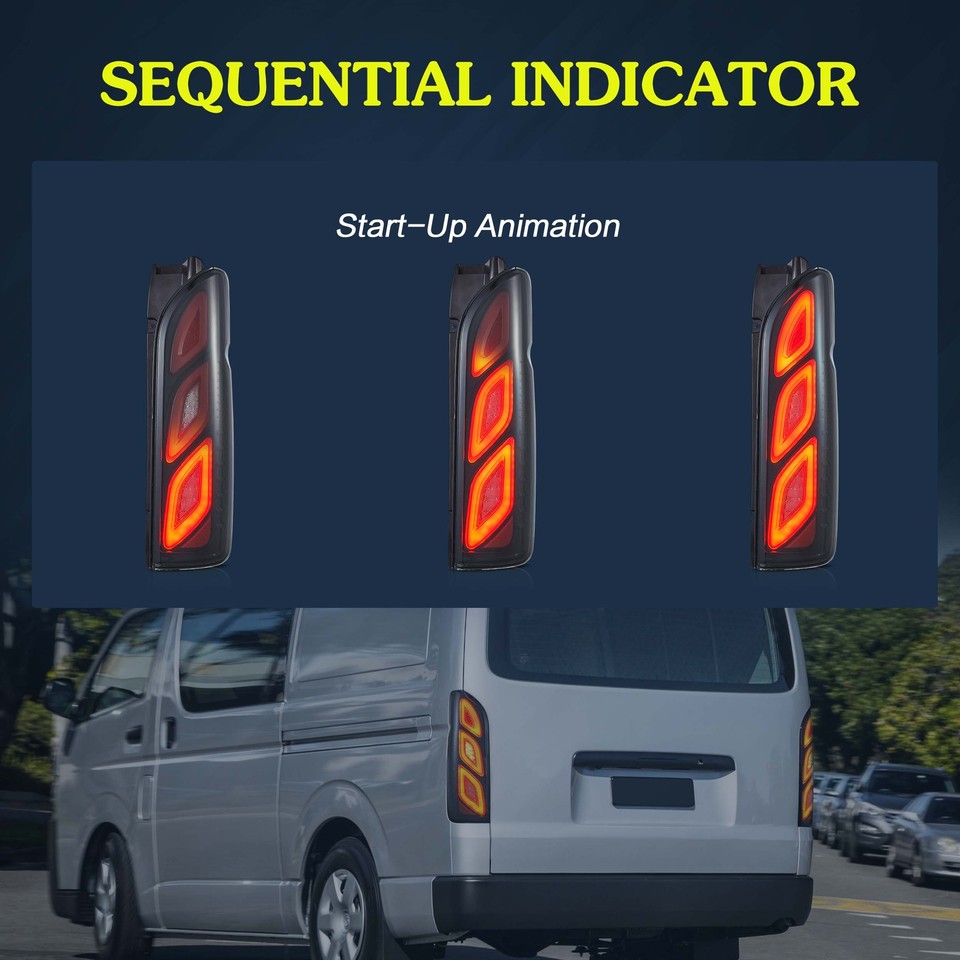 VLAND LED Tail Lights w/Animation For 2005-2018 Toyota Hiace Smoked ...