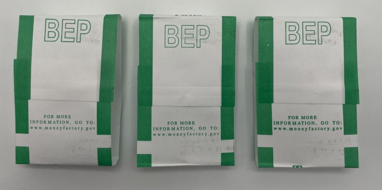 LOT of 3 $2 BEP Money Straps Cash Currency Bands Bank Bills Holds 100 ...