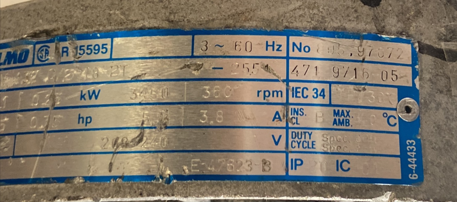 WASCOMAT W125 W124 WASHER MOTOR 3PH 208-240V P/N 471971605 471-9716-05 ...