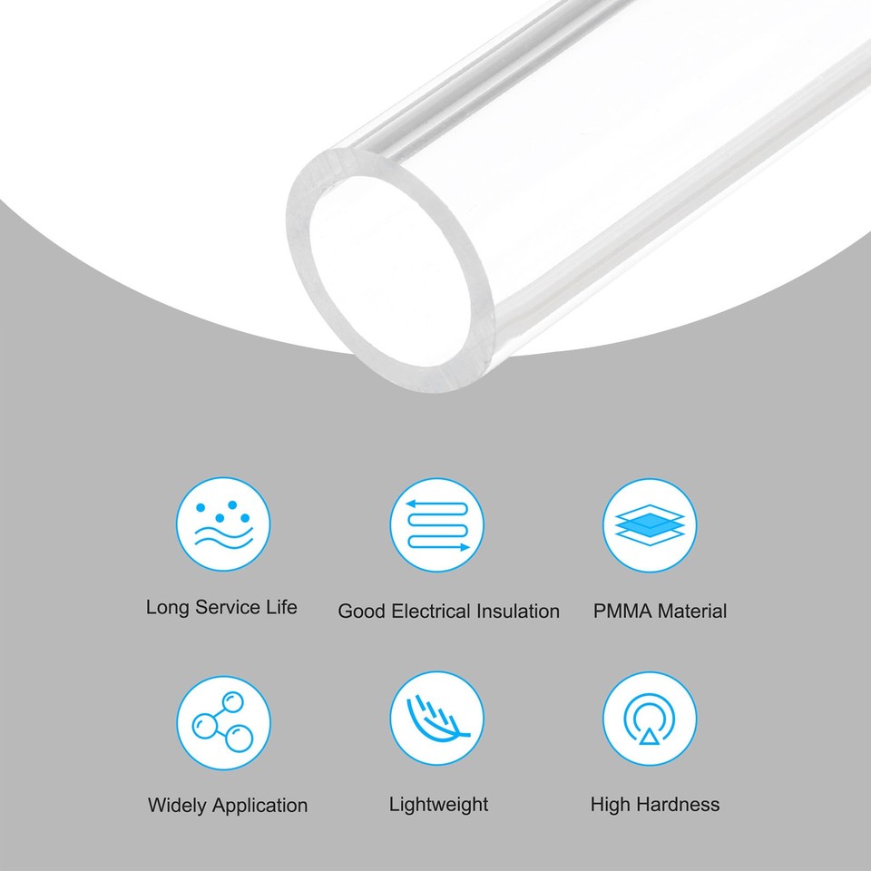 Acrylic Pipe Clear Rigid Tube 12mm ID 16mm OD 6" for Lamps and Lanterns ...