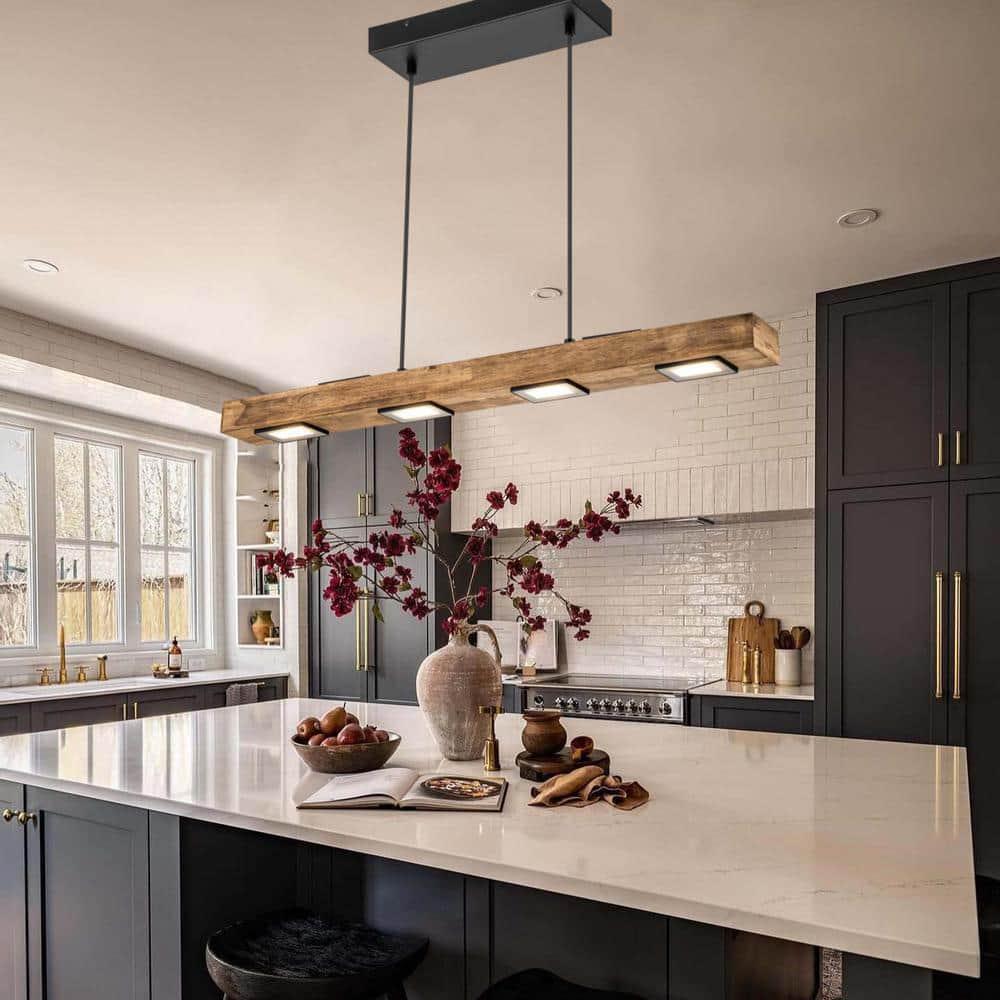 Wood Rectangle Rustic Kitchen Island Pendant Lighting