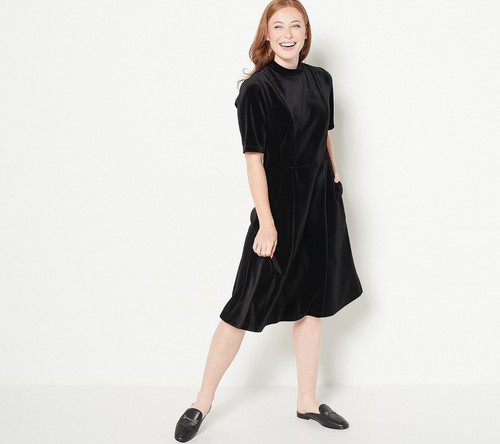 NEW Isaac Mizrahi Live Always Isaac 18W Fit & Flare Velvet Dress Black ...