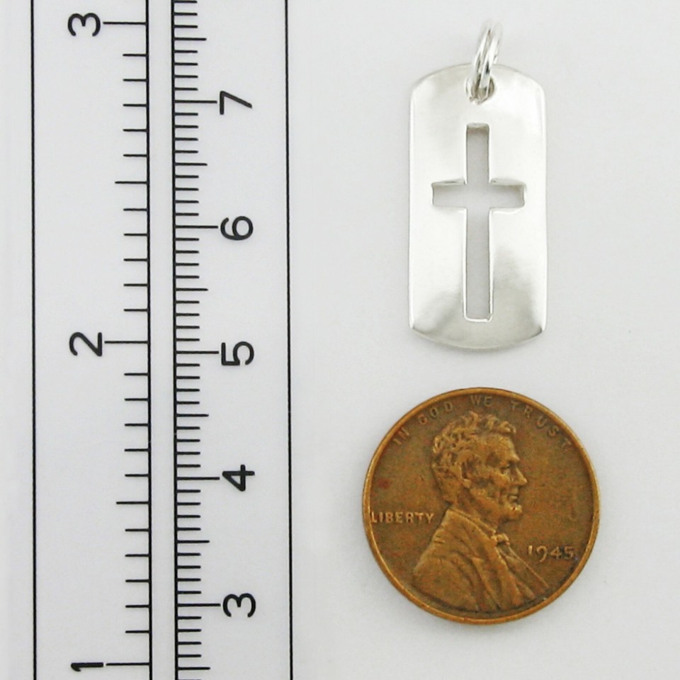 Dog Tag Style Open Cross Pendant & Chain in SOLID 925 Sterling Silver ...