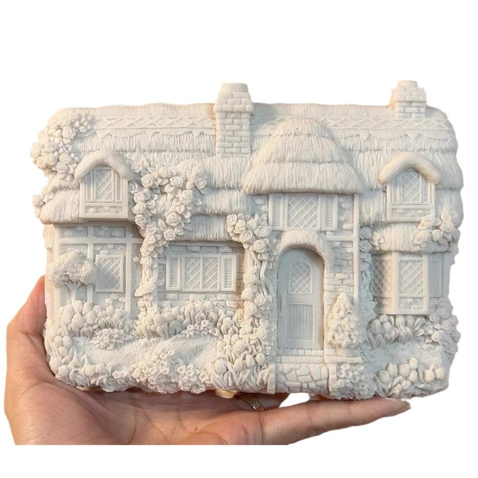 White plaster rose flower hut storage box hand-painted DIY semi ...
