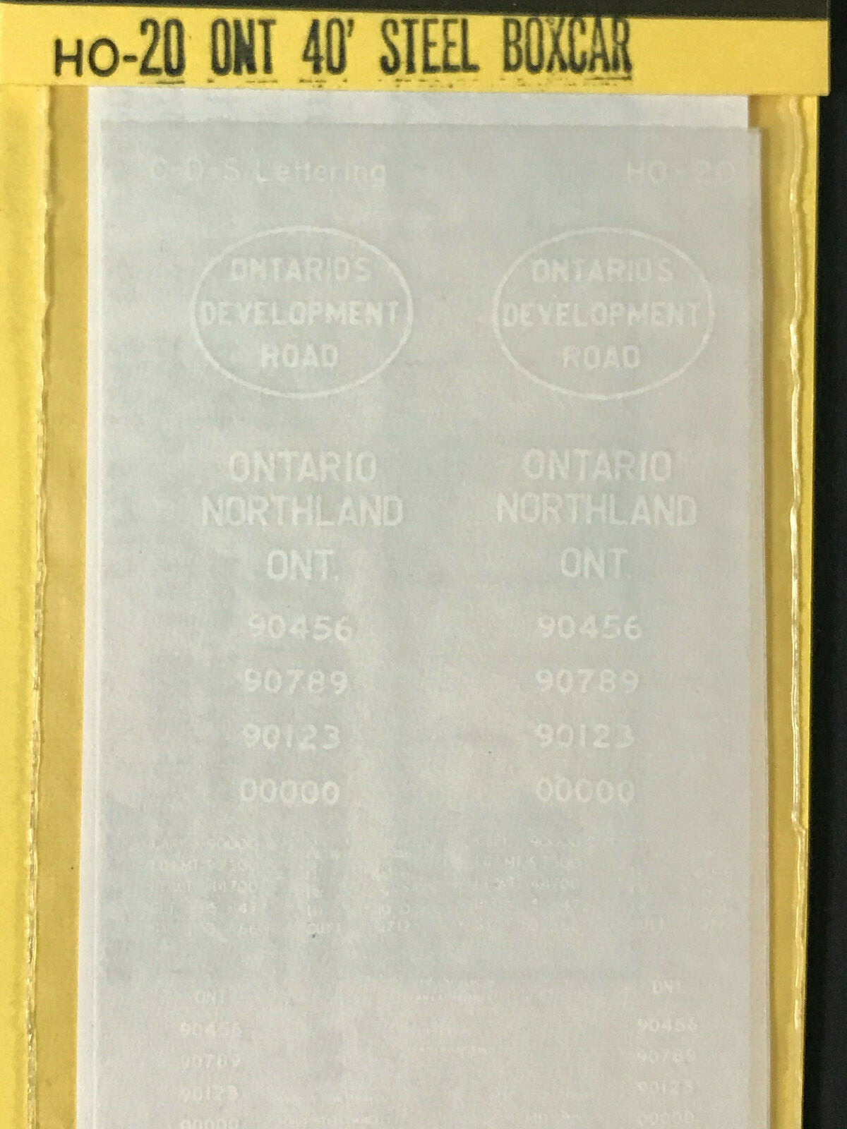 CDS Lettering Dry Transfers HO Scale #20 ONTARIO NORTLAND Boxcar Set ...