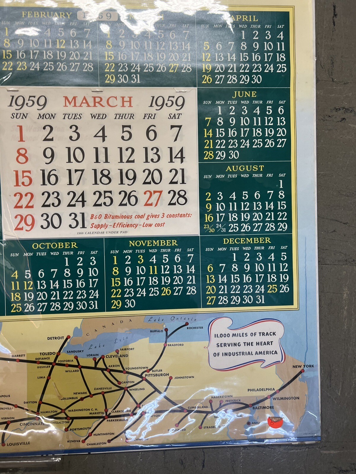 Vintage 1959 Baltimore and Ohio B&O Railroad Train Calendar Lithograph ...