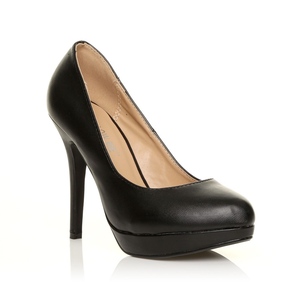 WOMENS LADIES STILETTO HIGH HEEL PLATFORM SMART OFFICE WORK PARTY COURT ...
