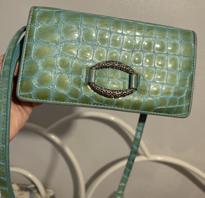 BRIGHTON CHER Turquoise WALLET Organizer MG Patent Moc. Crocodile ...