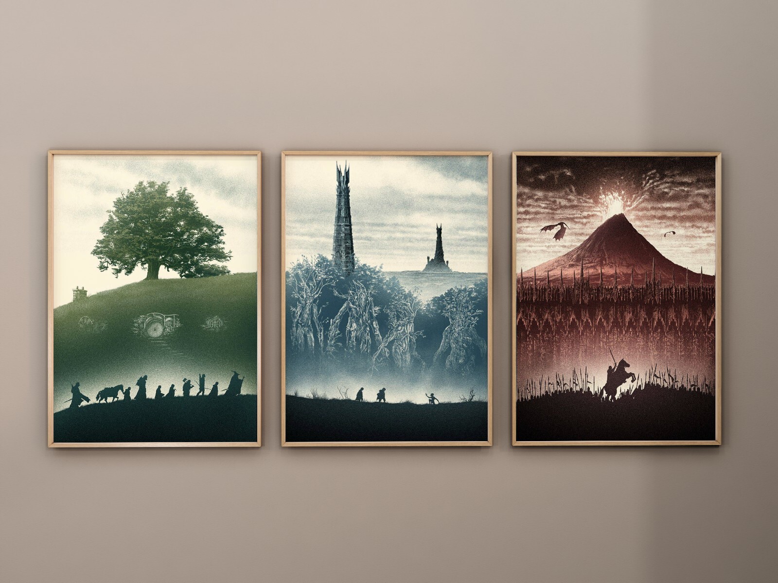 Lord of the rings poster 3 Set Framed Trilogy LotR Wall Art, Minimalist ...