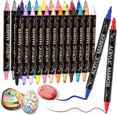 24 Colors Dual Tip Acrylic Paint Markers for Paper, Pottery, Stones ...