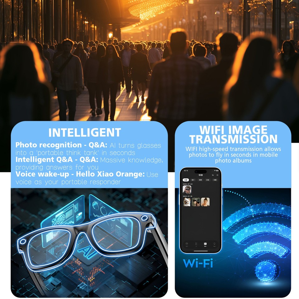 Video Recording Eyewear/Sunglasses 8MP AI Camera Smart Glasses Dual ...