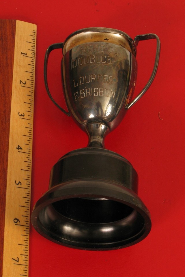 1938 ANTIQUE MINIATURE SILVER PLATED BADMINTON TROPHY CABOT MENS ...