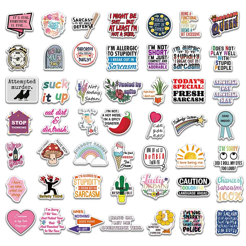 50pcs Sarcastic Stickers Funny Quotes Stickers For Adults, Waterproof ...