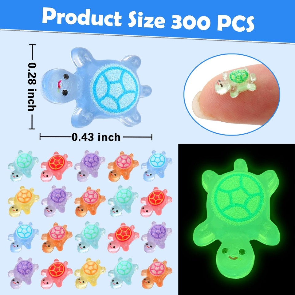 300 Pack Luminous Mini Resin Turtles, Tiny Sea Turtle Glow in The Dark ...