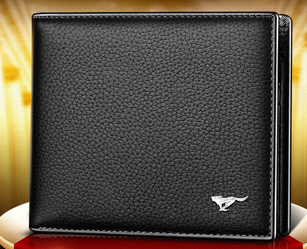 Septwolves men women cow leather wallet purse card bag bifold black ...