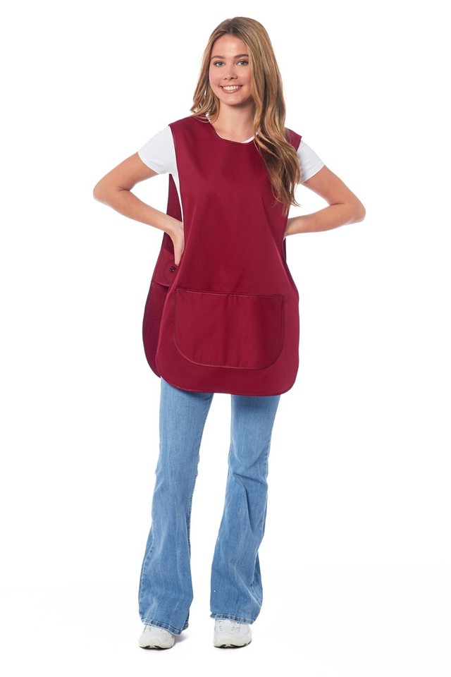Ladies Plain Matching Piping Tabard Apron with Pocket Overall Kitchen ...