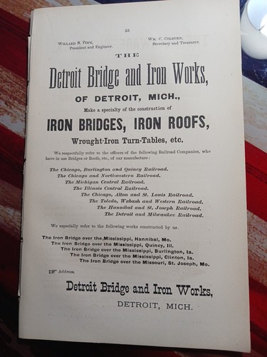 1872 print ad DETROIT BRIDGE AND IRON WORKS Railroad Turntables Bridges ...