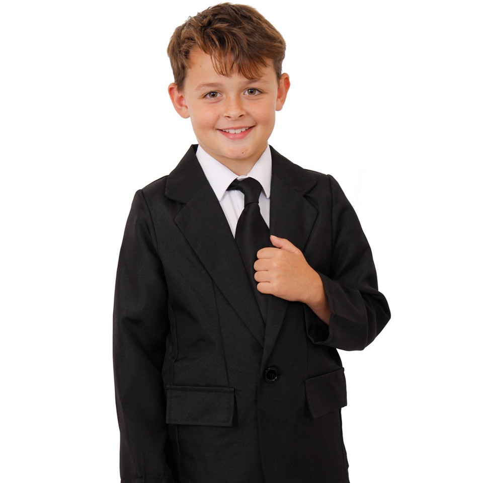 CHILD SECRET AGENT COSTUME BLACK SUIT GLASSES TV FILM FANCY DRESS ...