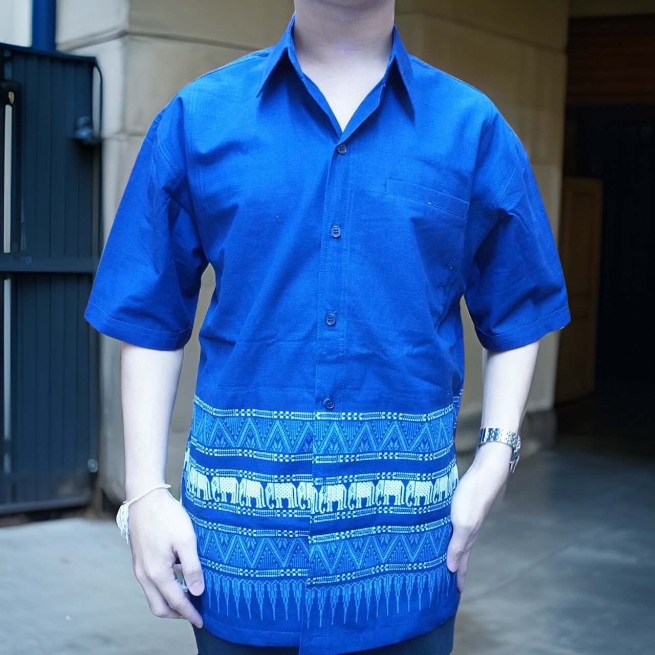 MEN'S SHORT SLEEVE THAI PATTERNED MOHOM SHIRT 46" (เสื้อม่อฮ่อม) | eBay
