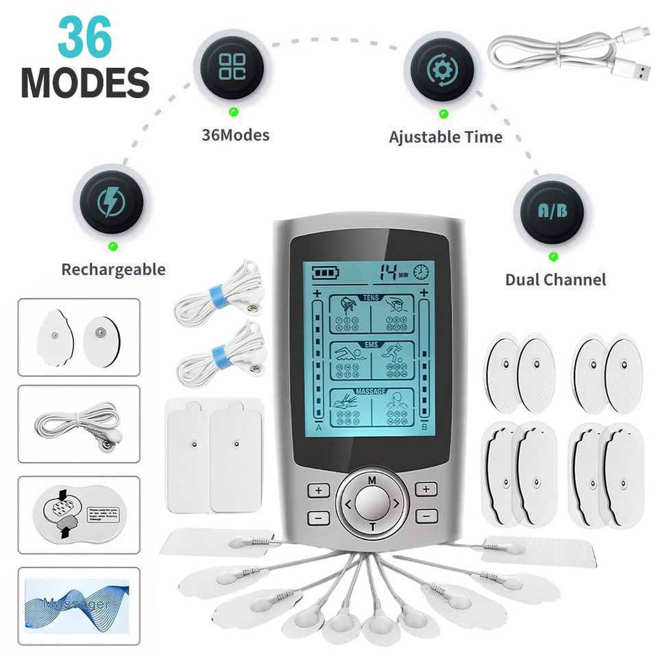 TENS Unit EMS Muscle Stimulation 2 Channel Electrical Pulse Massager ...
