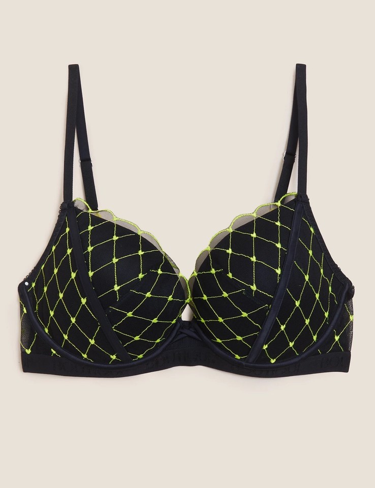 New M&S BOUTIQUE Black Mix Lucia Heart Embroidery Wired Plunge Bra Size ...