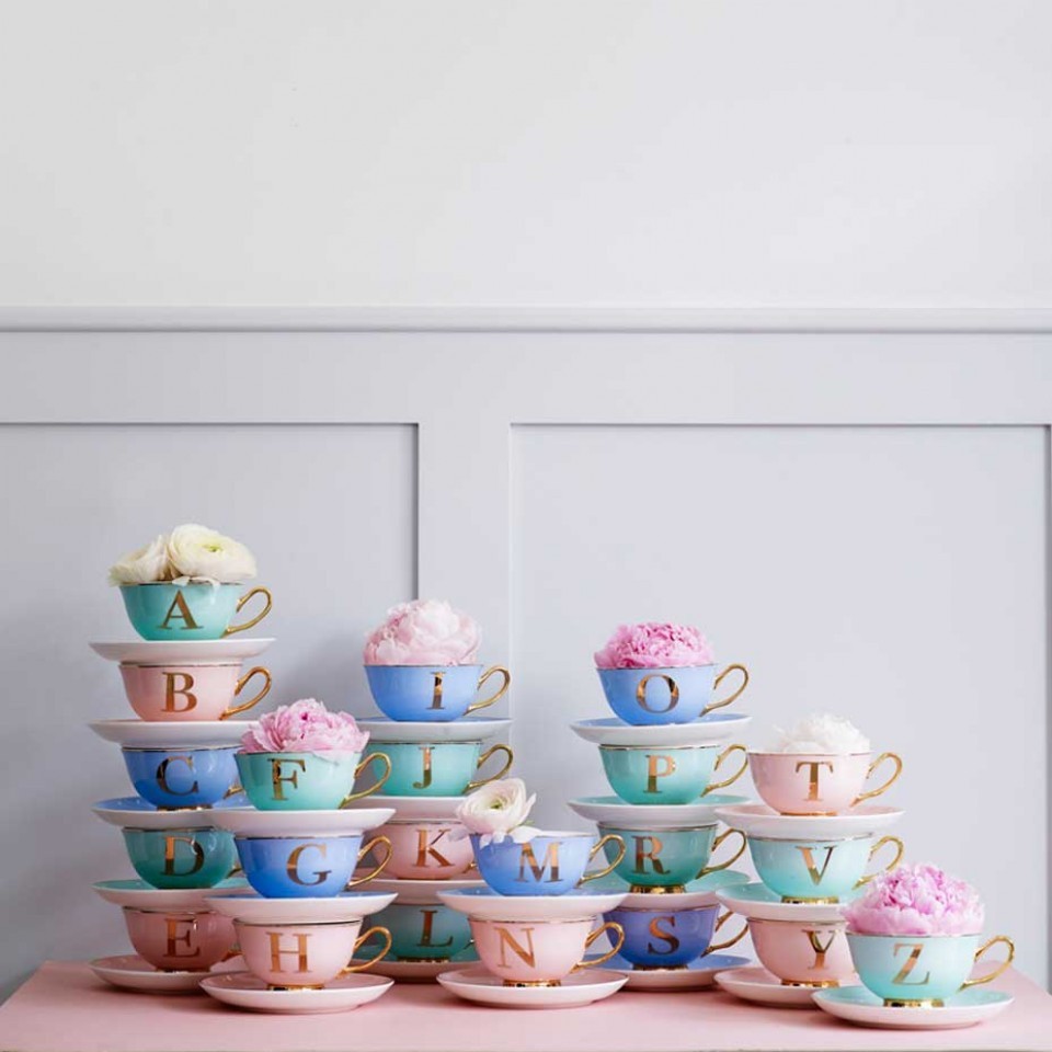 Bombay Duck Alphabet Teacup Monogram Letter Tea Cup & Saucer A B C E L ...