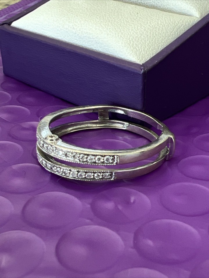 💎 10k White Gold Diamond Solitaire Enhancer Guard Wrap Insert Ring Band ...