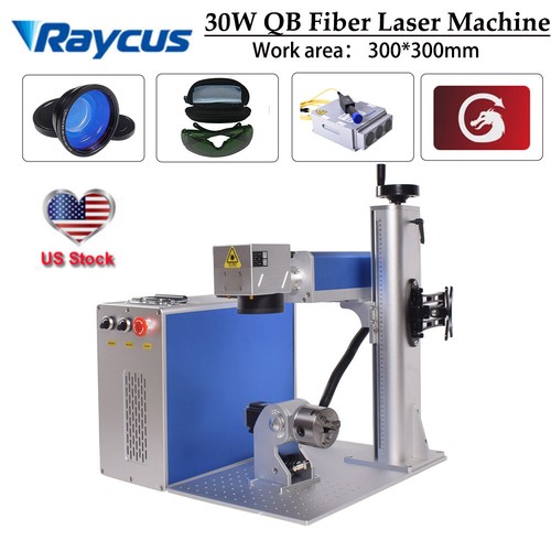 Raycus 30W QB Laser Fiber Marking Machine 300*300mm Rotary JCZ For ...