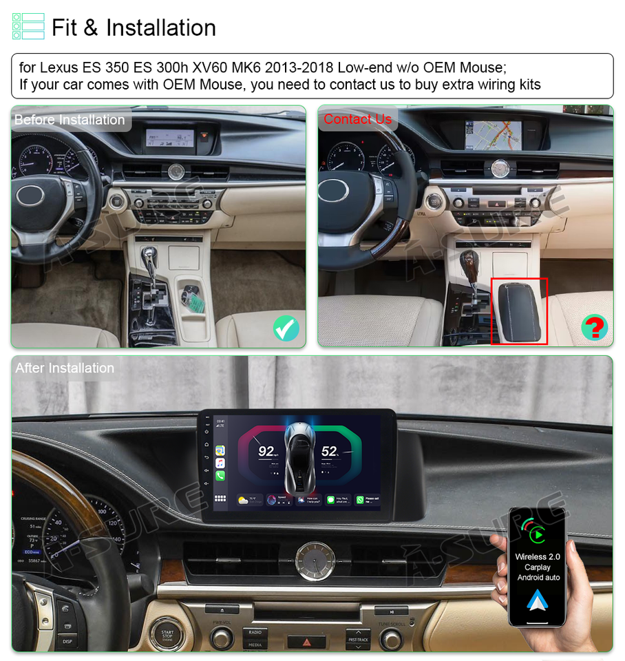 Android 12 Apple CarPlay for Lexus ES350 ES300h 2013-2018 Car Radio ...
