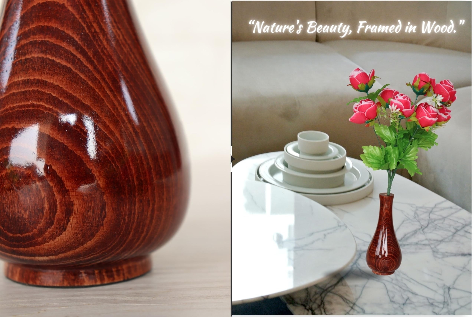 Wooden Flower Pot – Handmade Table Flower Vase for Living Room, Table ...