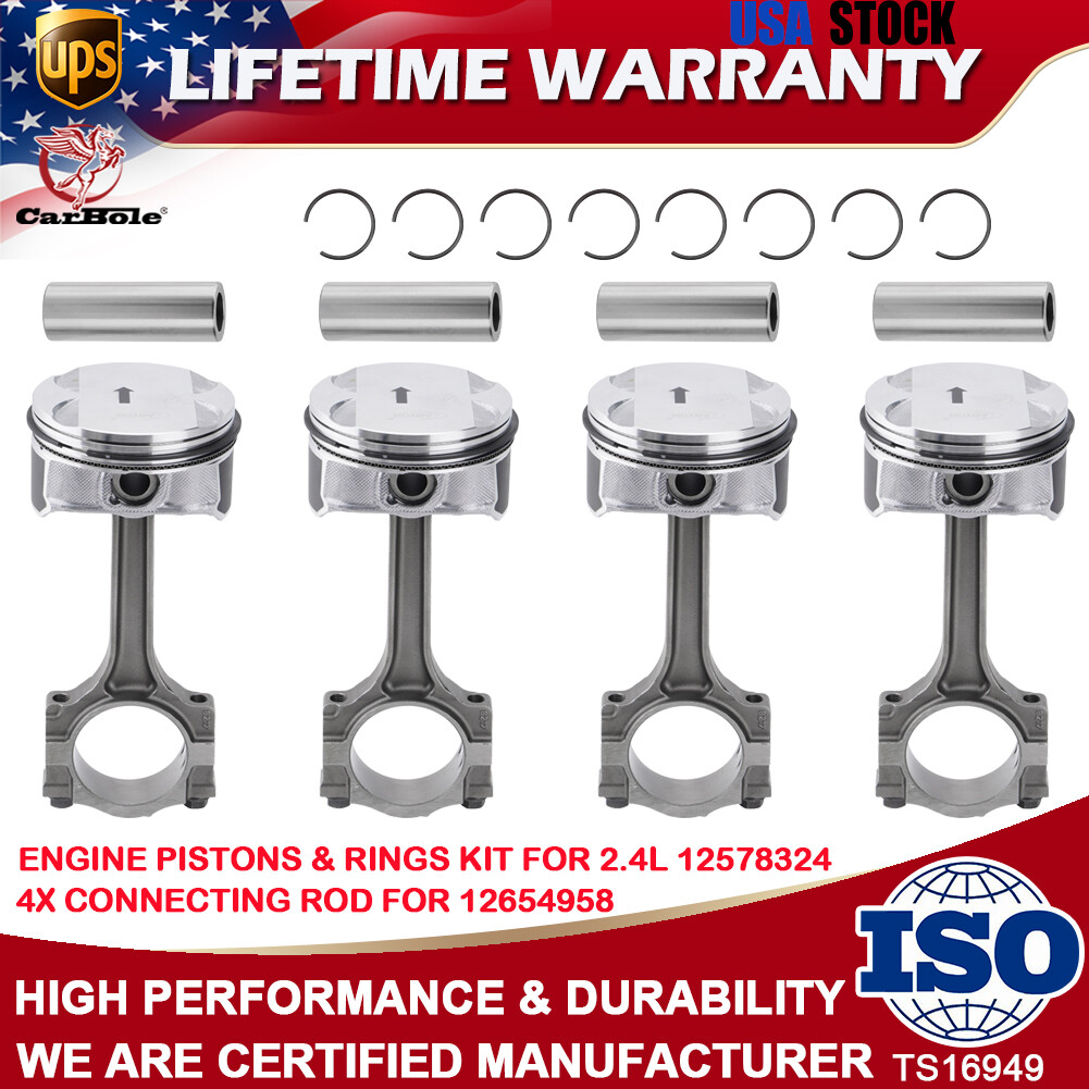 4 Con Rod+Engine Pistons & Rings Kit For 2.4L Buick Chevrolet GMC ...