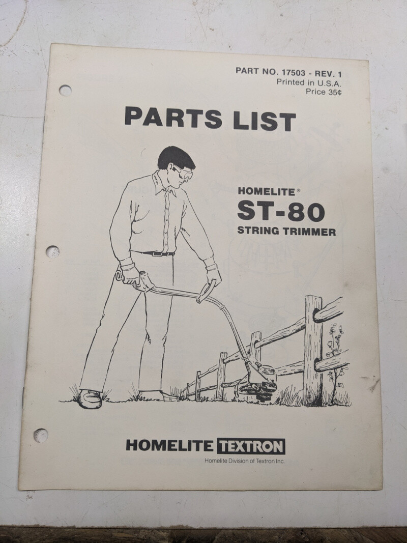 HOMELITE ILLUSTRATED PARTS LIST BOOK CATALOG MANUAL TRIMMER ST-80 17503 ...