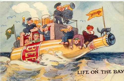 C-1910 Beer Bottle motorboat party artist on Bay Comic Humor Postcard ...