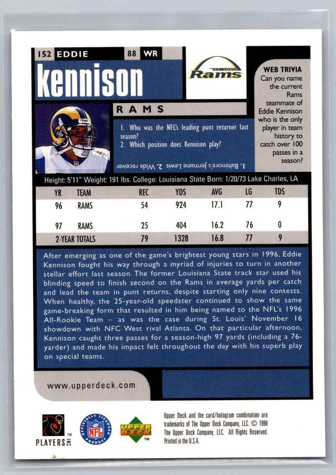 1998 Upper Deck CHOICE Card # 152 Eddie Kennison - St. Louis Rams | eBay