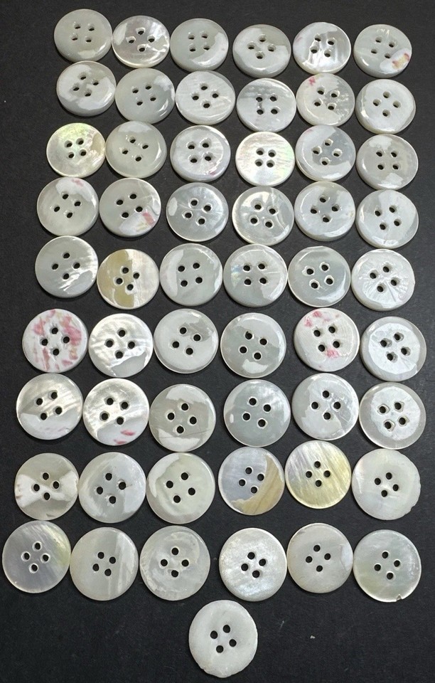 Lot 55 Vintage Mother of Pearl Buttons 2cm White MOP 4-Hole Shell ...