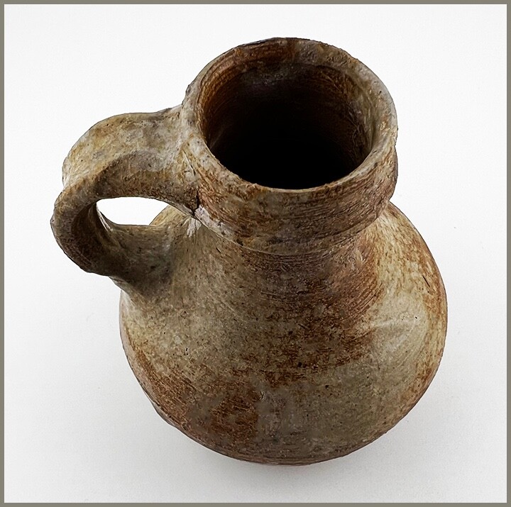 SUPERB EARLY TINY GERMAN MEDIEVAL SALT GLAZED STONEWARE JUG, SIEGBURG ...