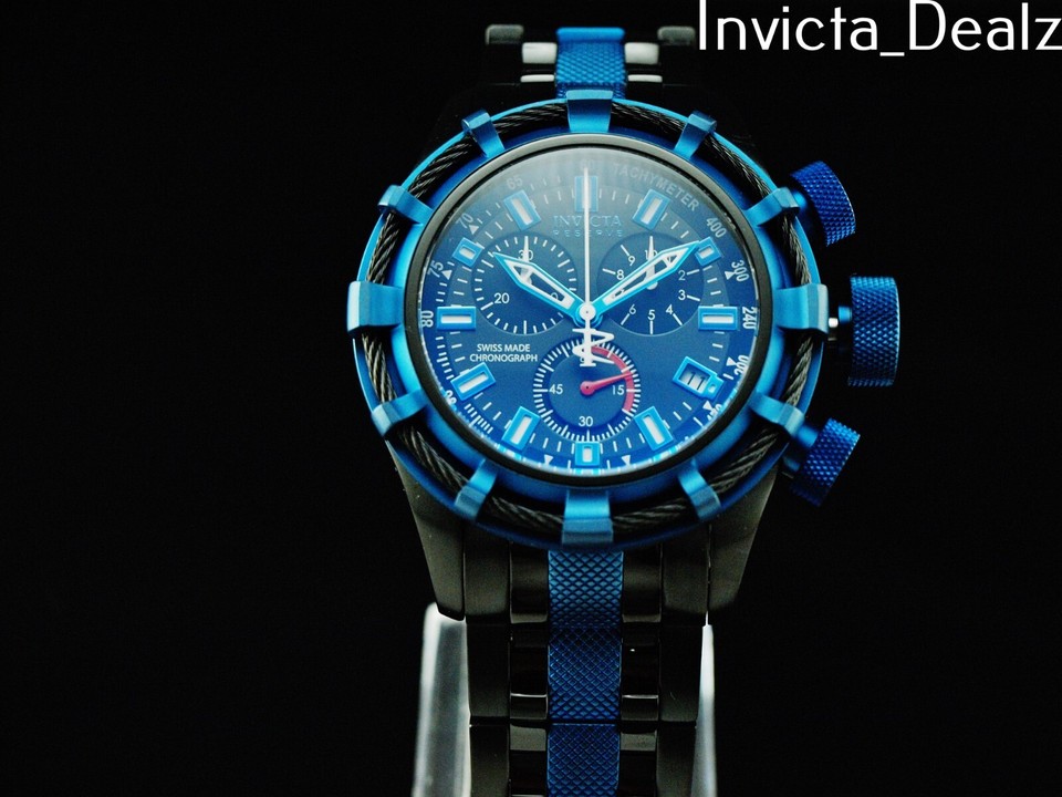 Rare Invicta Reserve Bolt Swiss Made Chrono Black Dial Blue-Black Tone ...