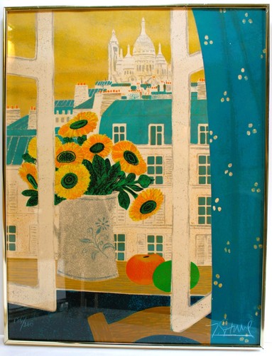 YVES GANNE 1931 VINTAGE LITHOGRAPH SIGNED NUMBERED SUNFLOWERS WINDOW ...
