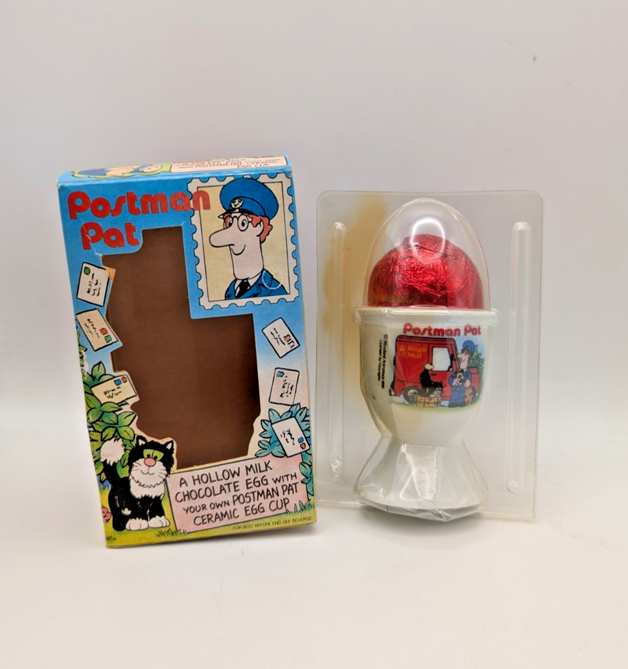 Vintage Postman Pat Ceramic Egg Cup & Original Chocolate Egg Sealed ...