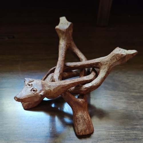 Interlocking Wooden Hand Carved Snakes Tripod Planter Pot or Bowl ...