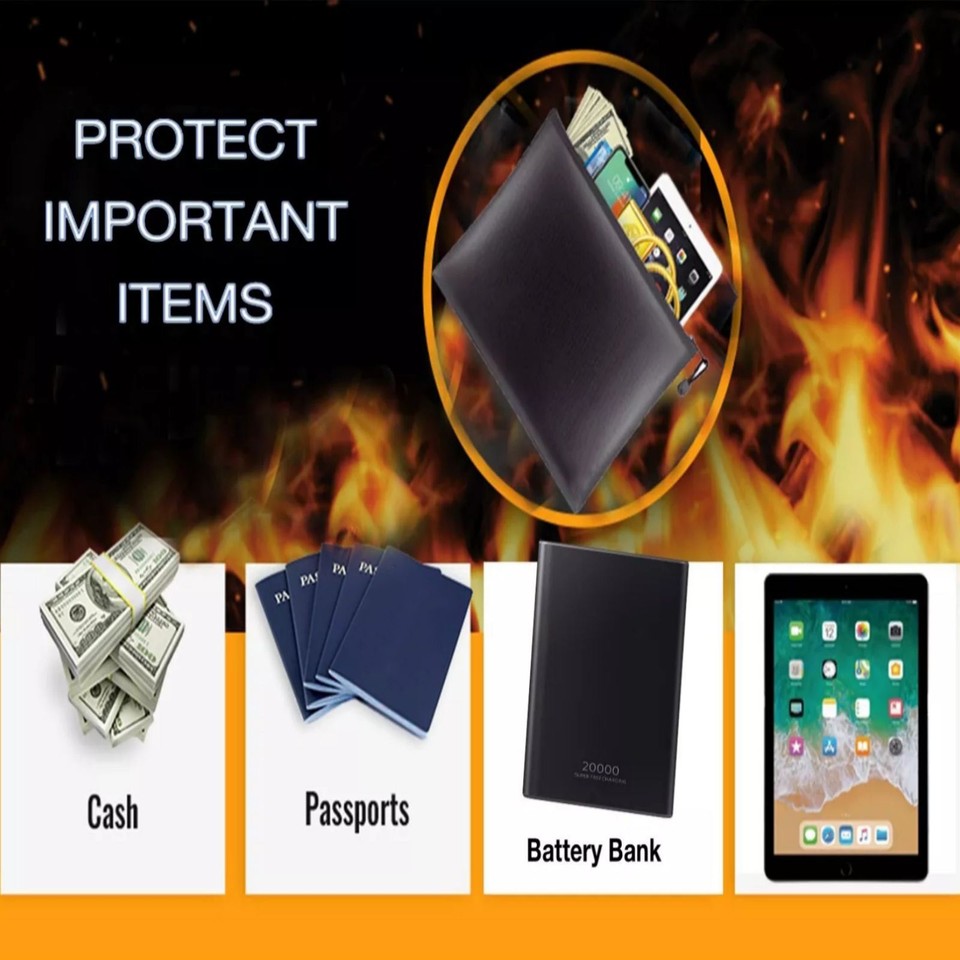 Black Fireproof Waterproof Document Envelope File Folder Cash Pouch ...