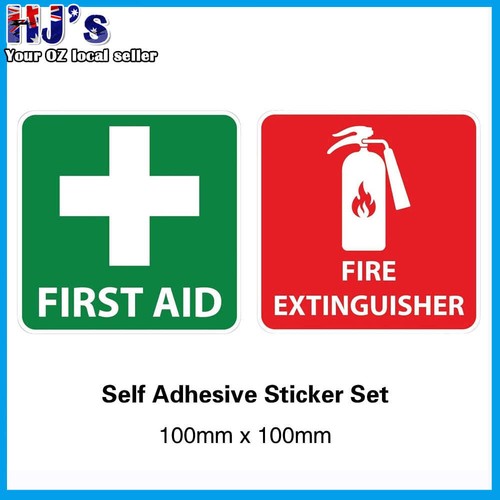 2pcs FIRE EXTINGUISHER & FIRST AID Sticker Sign Decal Set OHS WHS ...