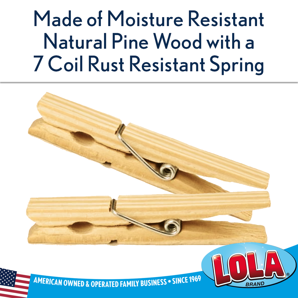 LOLA Wood Spring Clothespins, Moisture Resistant Wood, Coil Spring ...