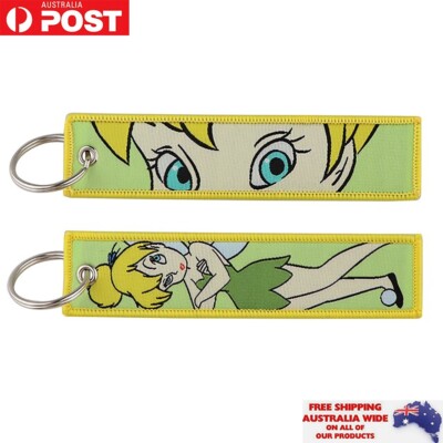 Peter Pan Tinker Bell Keychain Keyring Double Sided Embroidered Key Tag ...