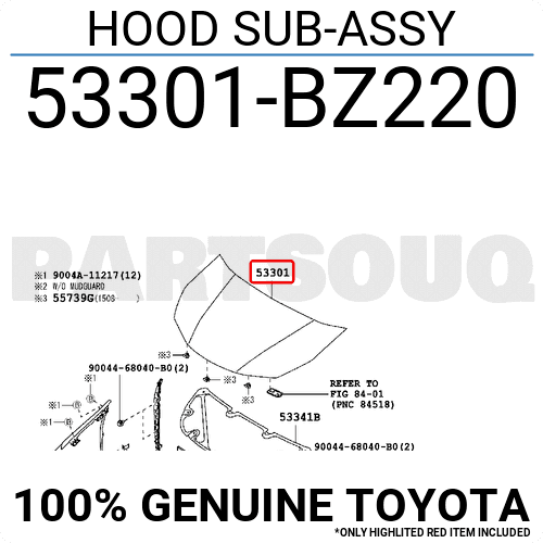 53301BZ220 Genuine Toyota HOOD SUB-ASSY 53301-BZ220 | eBay