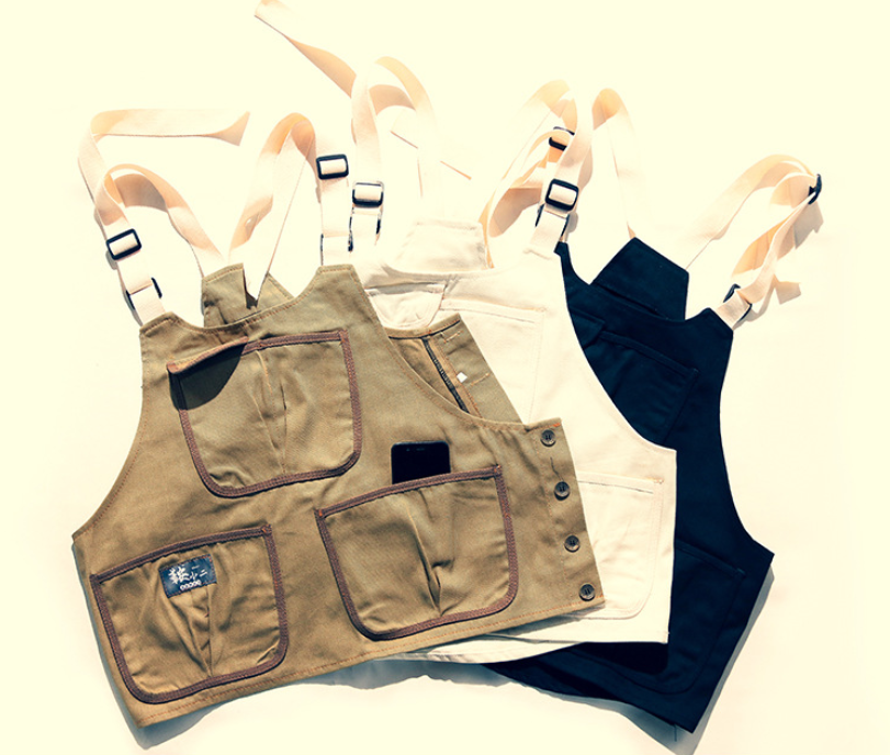 Japanese Retro Worker Multi pockets Vest Outwear Waistcoat Sling Double ...