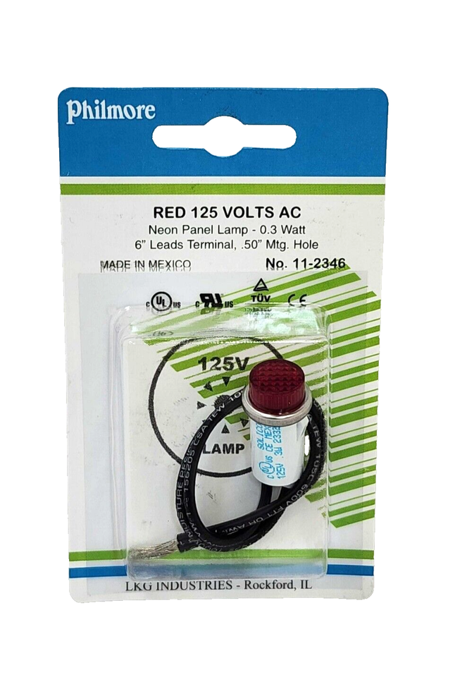 (1x) 120V / 125VAC - 1/2" Red Neon Panel Mount Indicator - 11-2346 ...