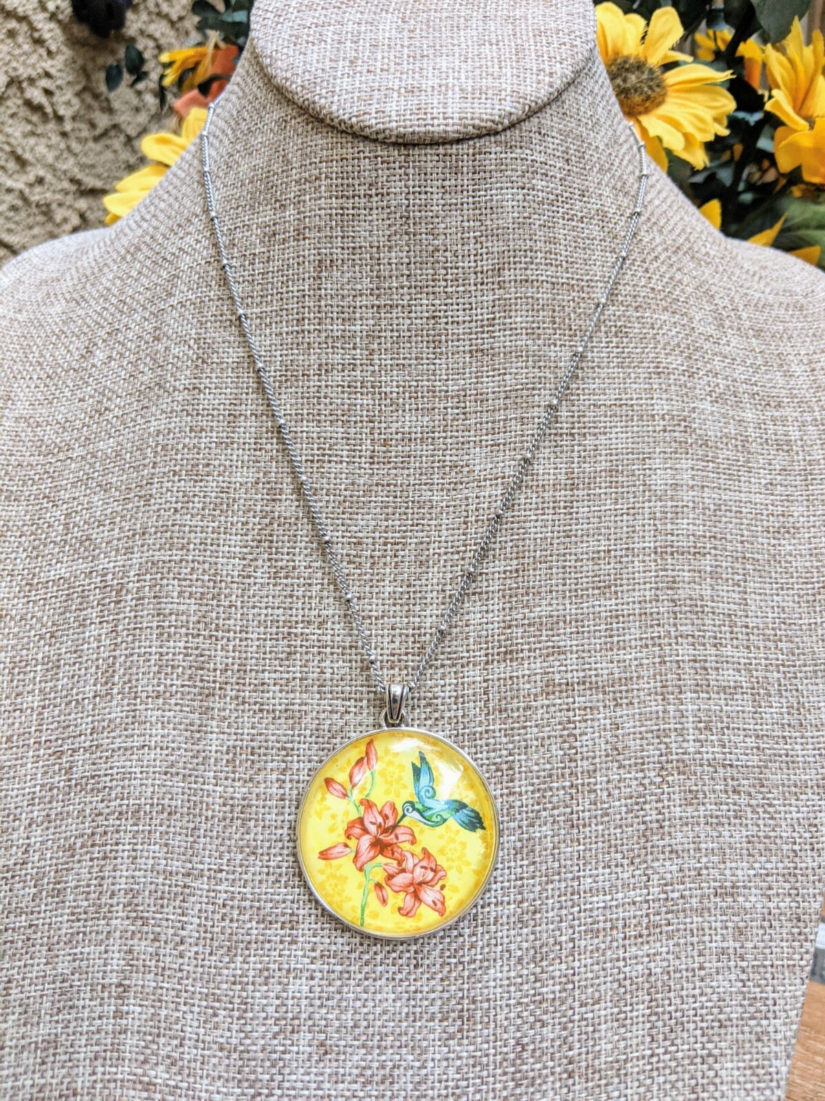 Brighton Jewel Flutter Blue Bird Flower Glass Dome Ye… - Gem