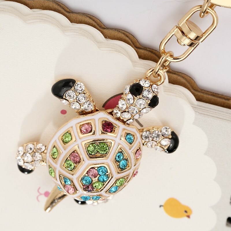Cute Turtle Color Crystal CZ Pendant Keychain Women's Handbag Key Ring ...
