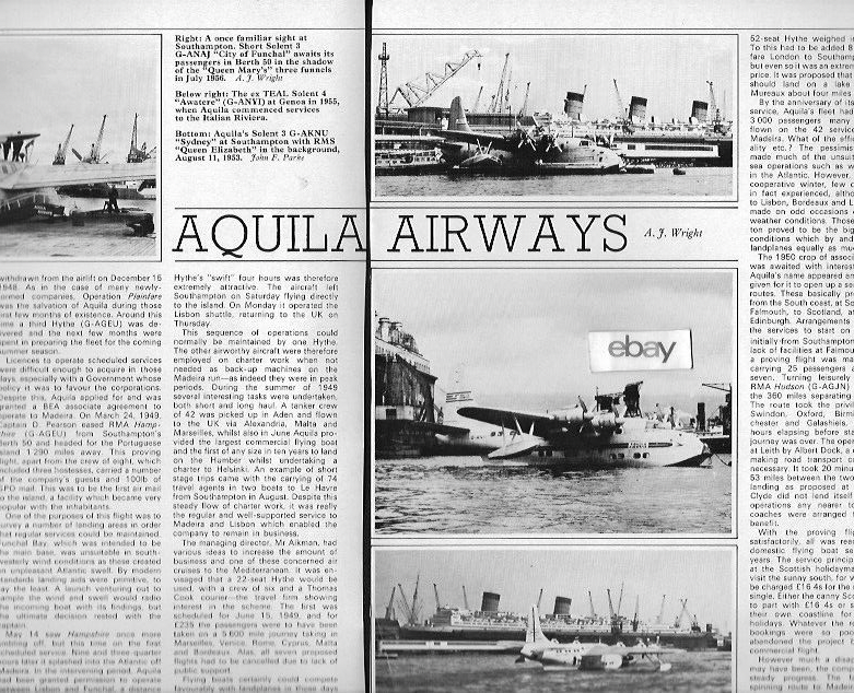 AQUILA AIRWAYS SHORT SOLENT 3 FLYING BOAT 1972 AIRCRAFT ILLUSTRATED ...